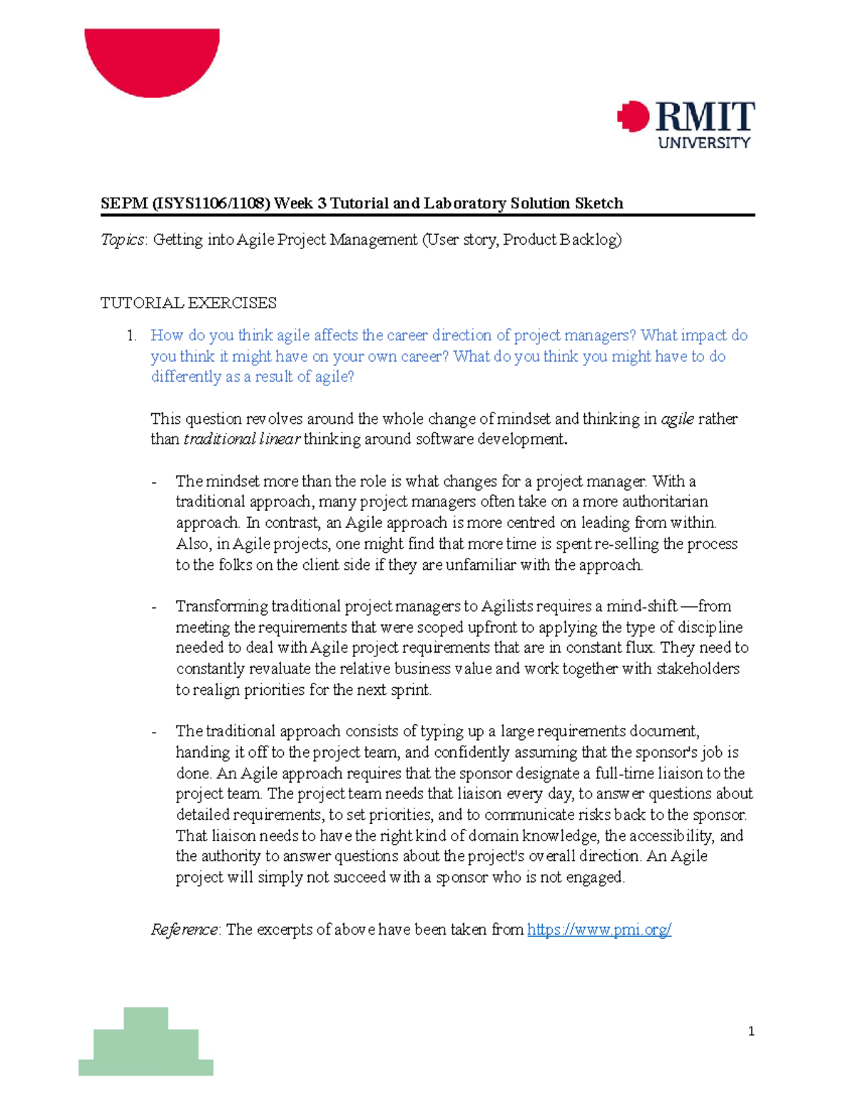 TL3Solution - Tut - SEPM (ISYS1106/1108) Week 3 Tutorial and Laboratory ...