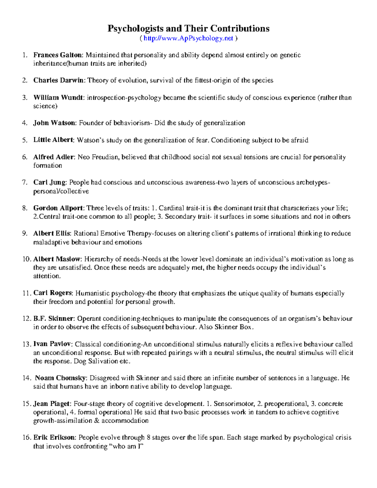 Psychologists - famous psychologist study guide - Psychologists and ...