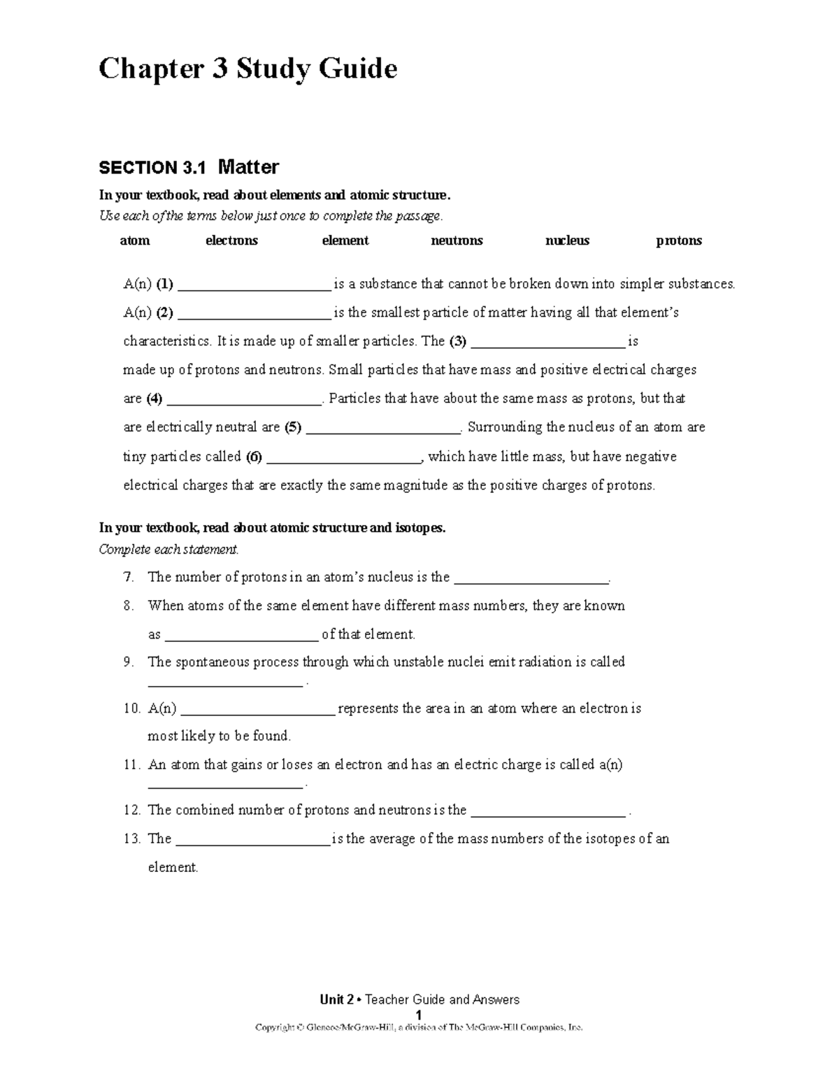 Chapter 3 Study Guide ( Practice) - Chapter 3 Study Guide SECTION 3 Matter In your textbook ...