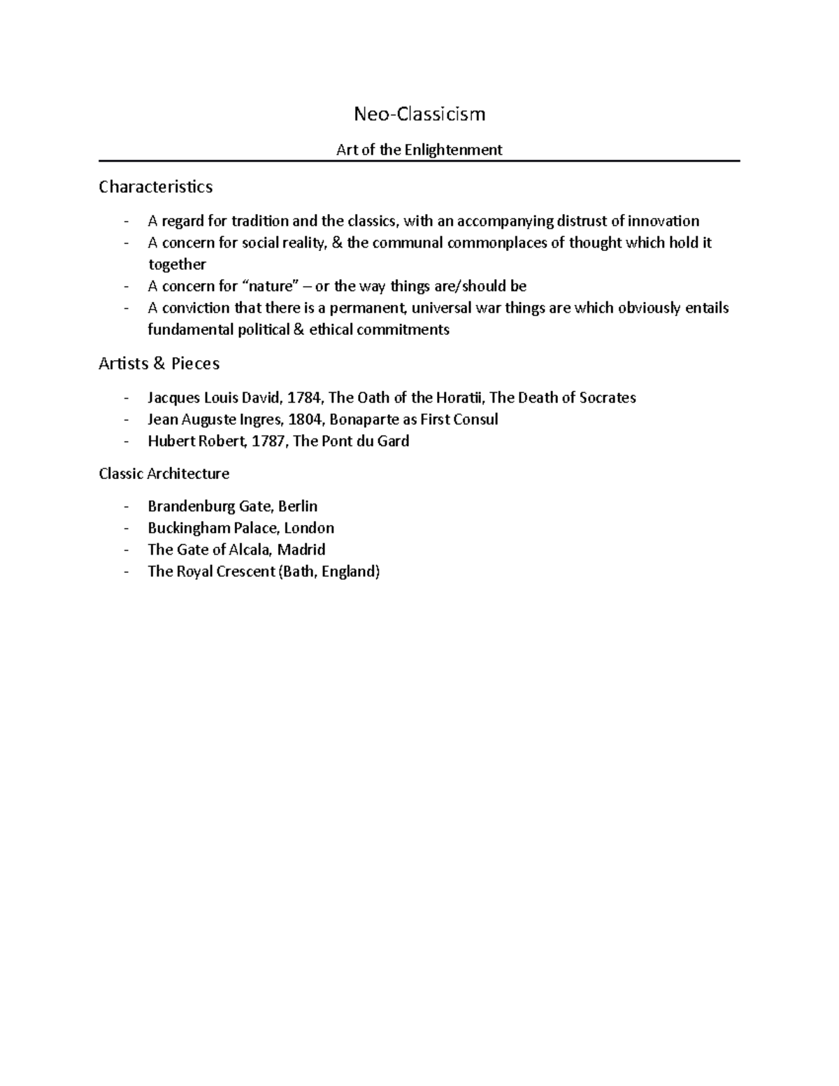 Neo-Classicism - Covers the AP European History Notes (Uploader scored ...