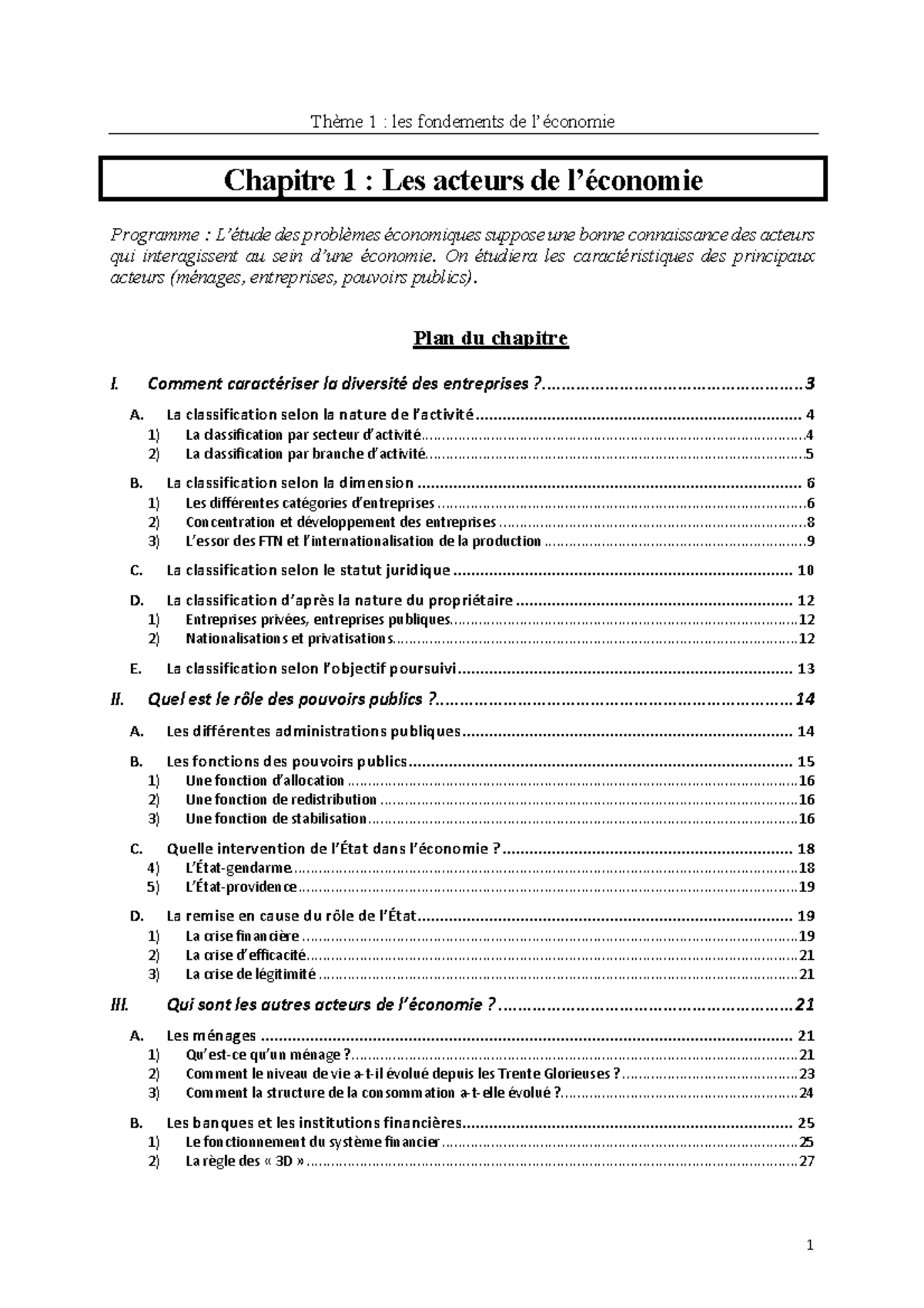 C1 - Acteurs économie (dossier) - Thème 1 : les fondements de l ...