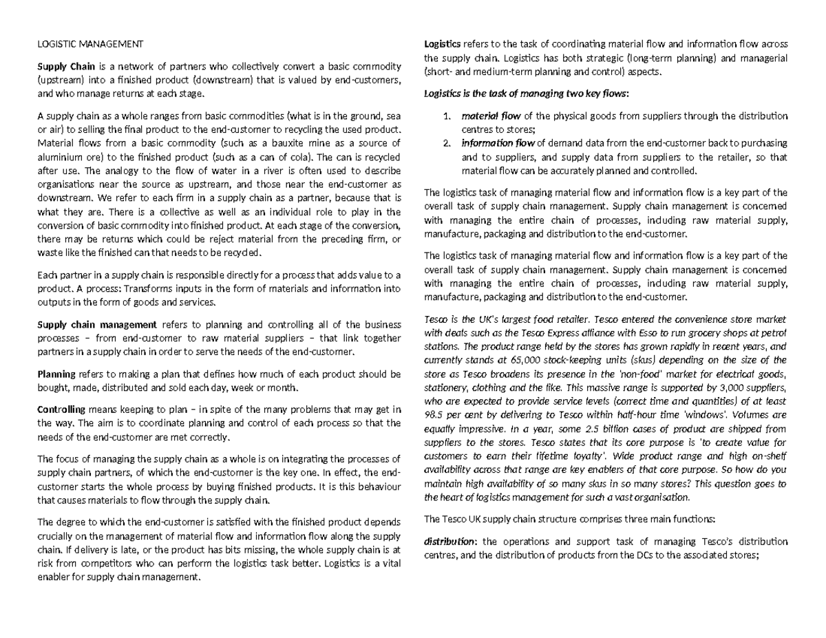 Logistics-Modules - Logistics - LOGISTIC MANAGEMENT Supply Chain is a ...