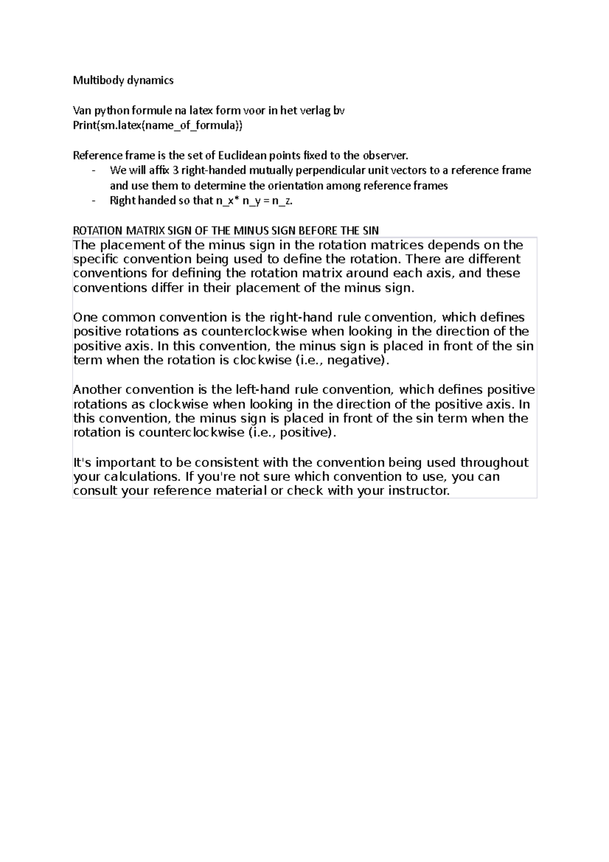 Multibody dynamics - rotation matrix info - Multibody dynamics Van ...