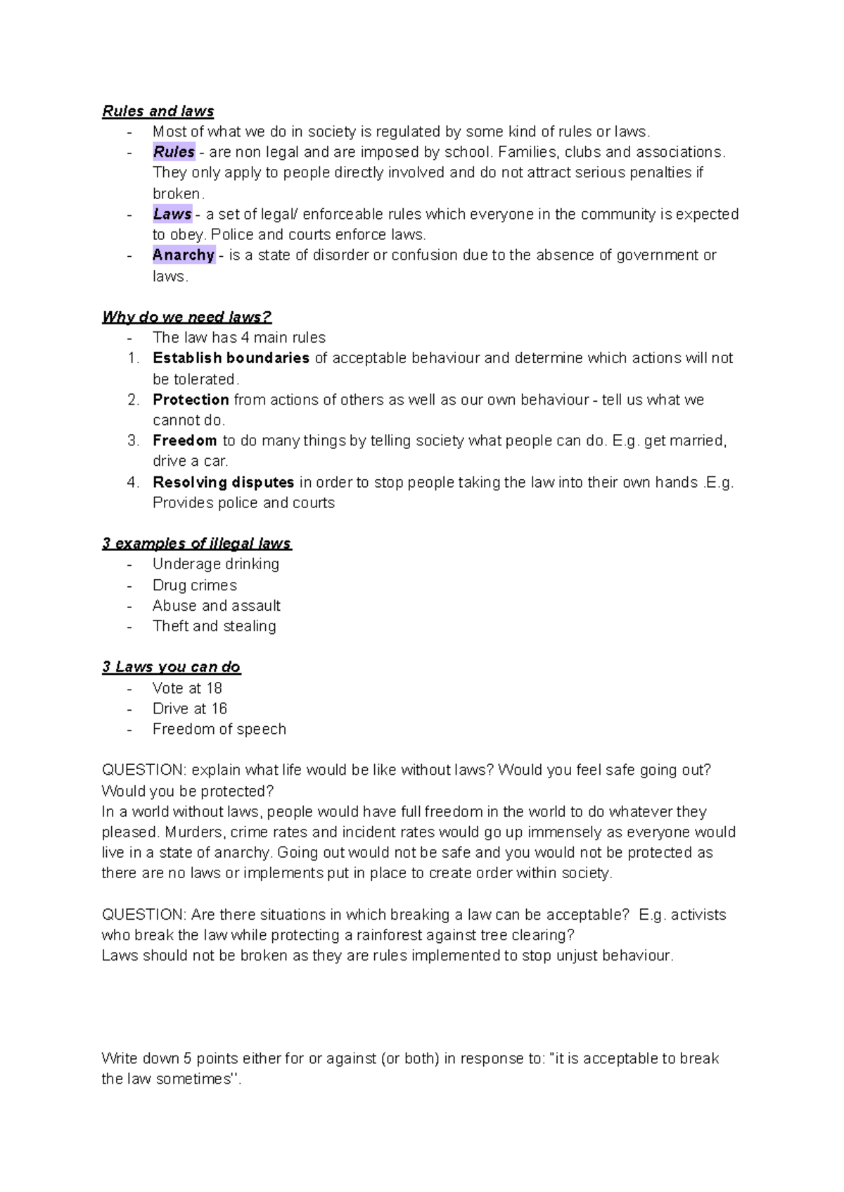 Legal Notes- laws/rules/study notes - Rules and laws - Most of what we ...