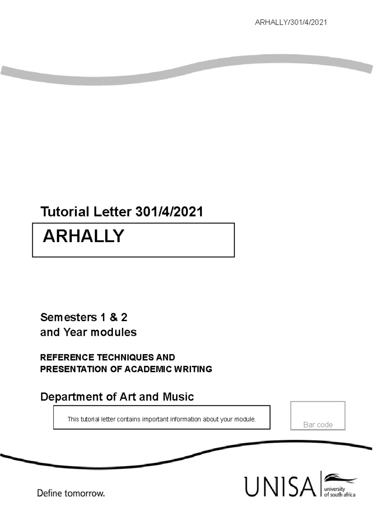 301 2021 4 b - tutorial letter for referencing - ARHALLY/301/4 ...