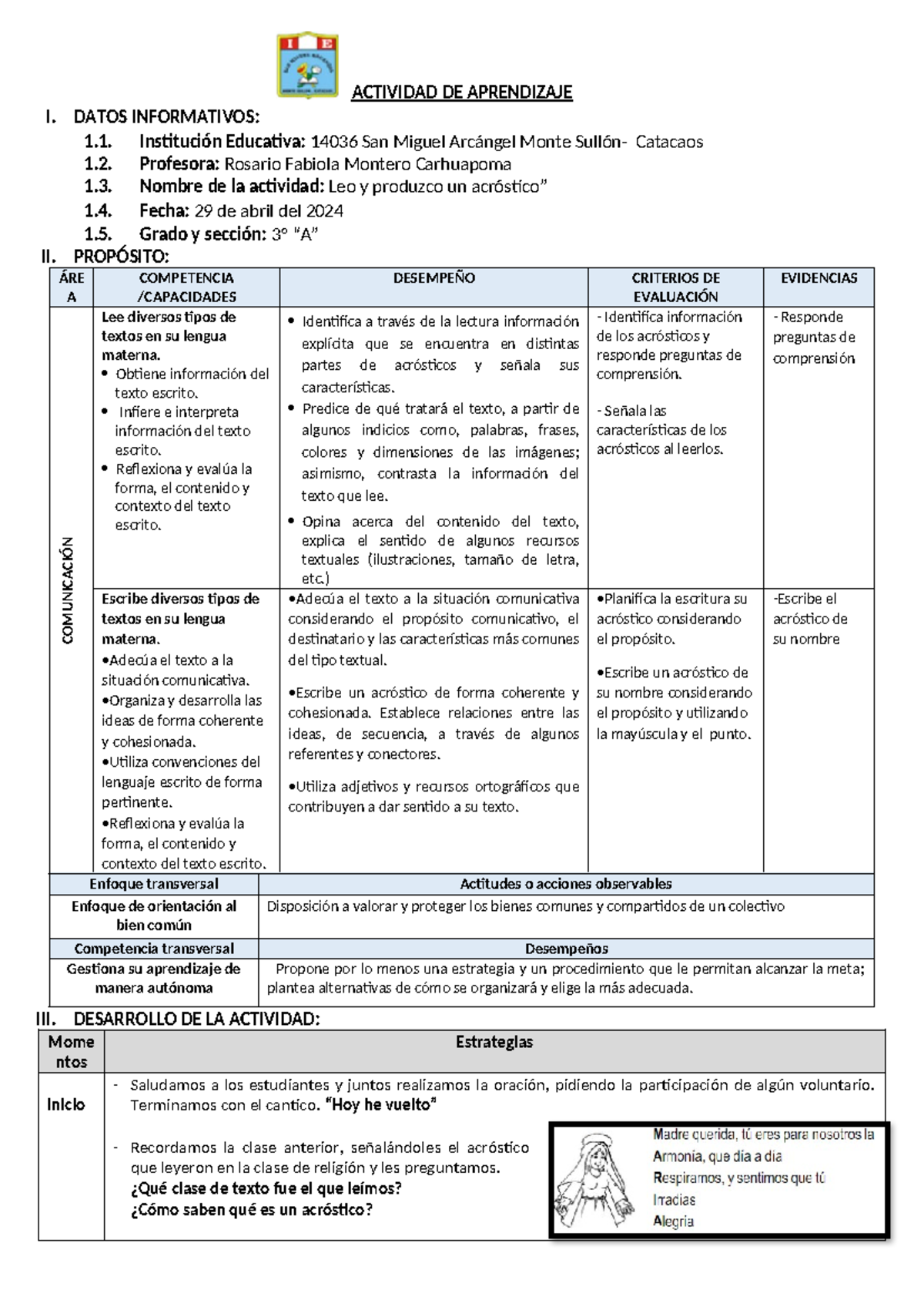 LEO Y Produzco UN Acrostico DE MI Nombre - ACTIVIDAD DE APRENDIZAJE I ...