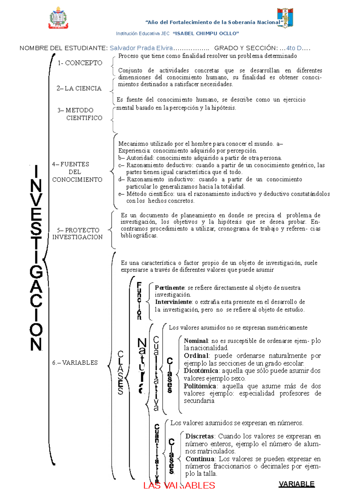 Actividad - Investigacion Científica -4TO Grado CYT- 2022 ICHO - “Año del Fortalecimiento de la ...