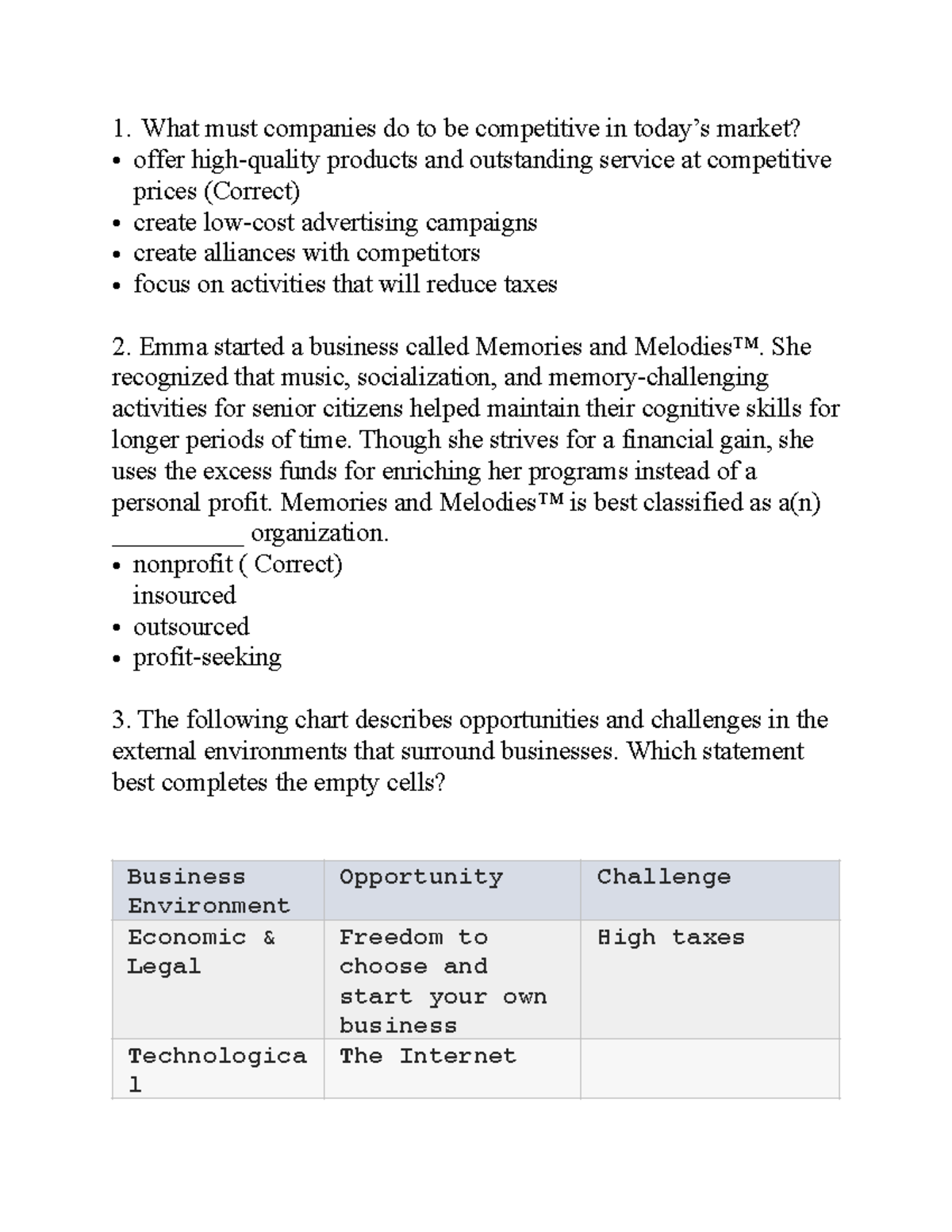 Quizz chapter 1 - What must companies do to be competitive in today’s ...