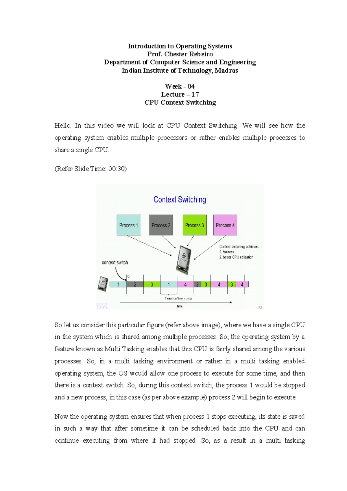 Lec18 Notes Introduction To Operating Systems Prof Chester Rebeiro Department Of Computer