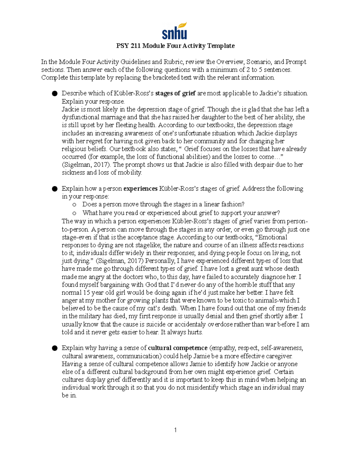 PSY 211 Module Four Activity Template - Then answer each of the ...