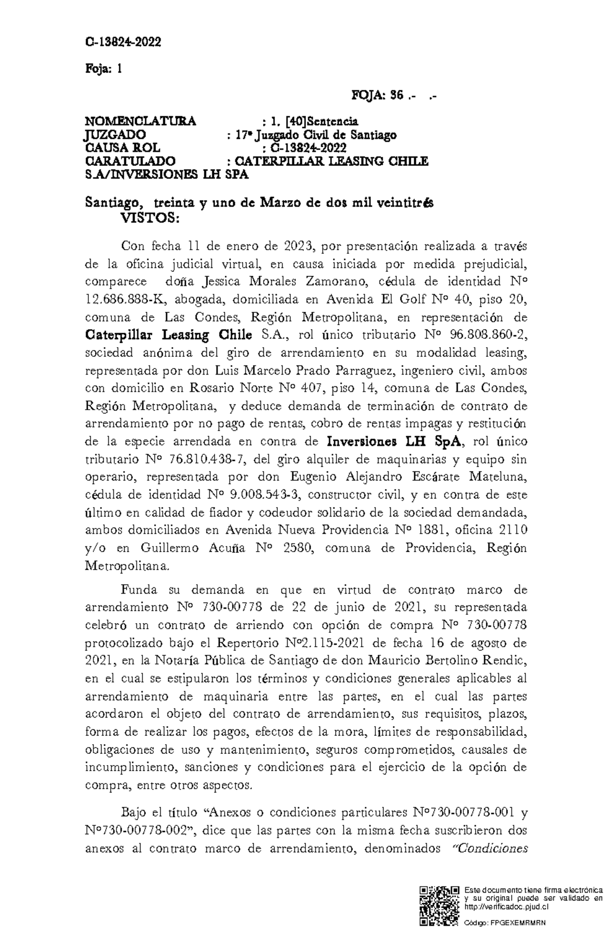 Sentencia - Foja: 1 FOJA: 36 .- .- NOMENCLATURA : 1. [ 40 ]Sentencia ...