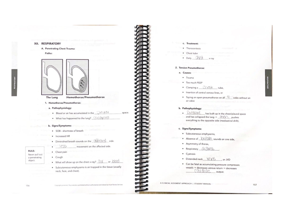Hurst Respiratory - XIl. RESPIRATORY A. Penetrating Chest Trauma: Patho ...