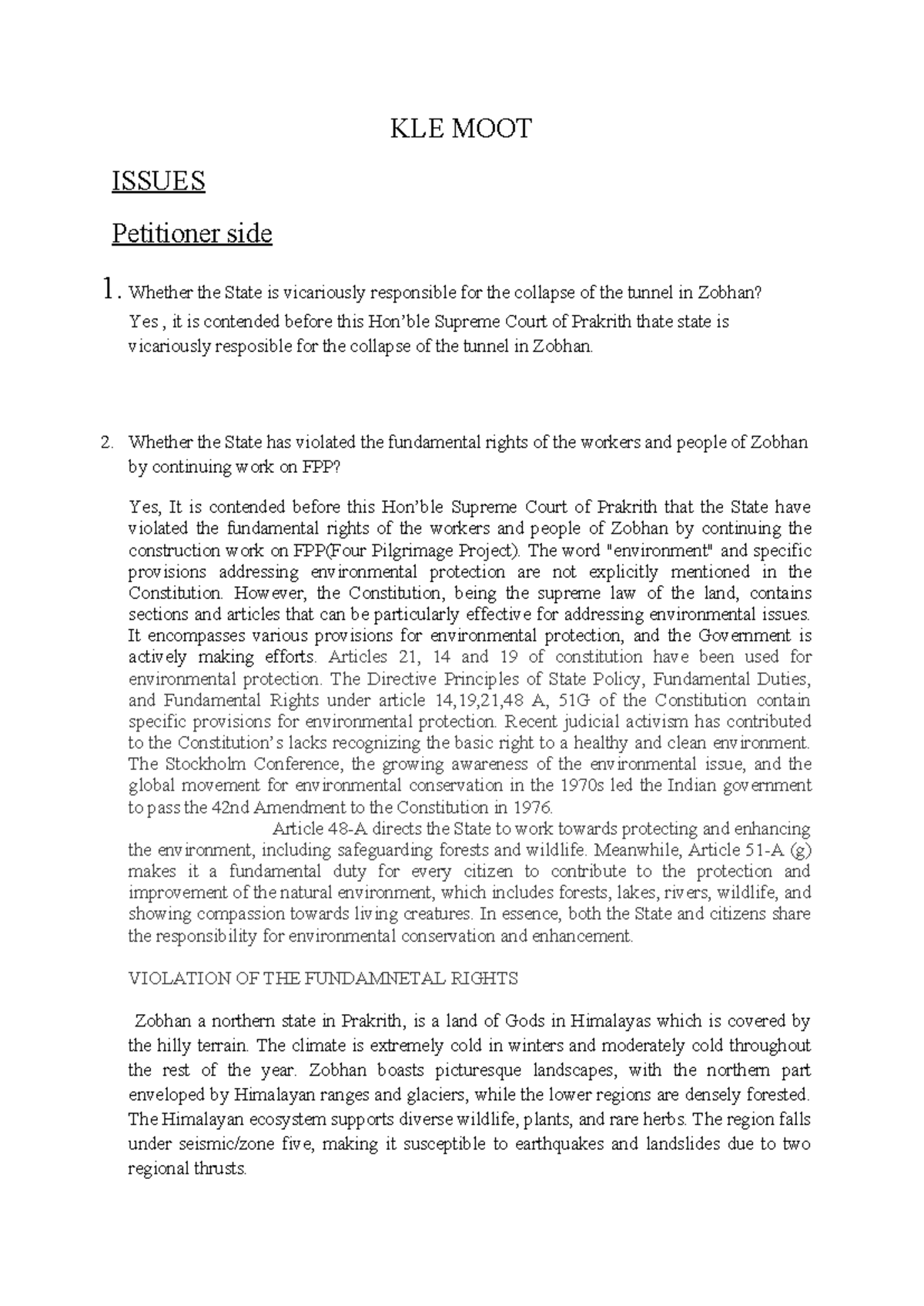 KLE rough moot issues - practical notes - KLE MOOT ISSUES Petitioner ...