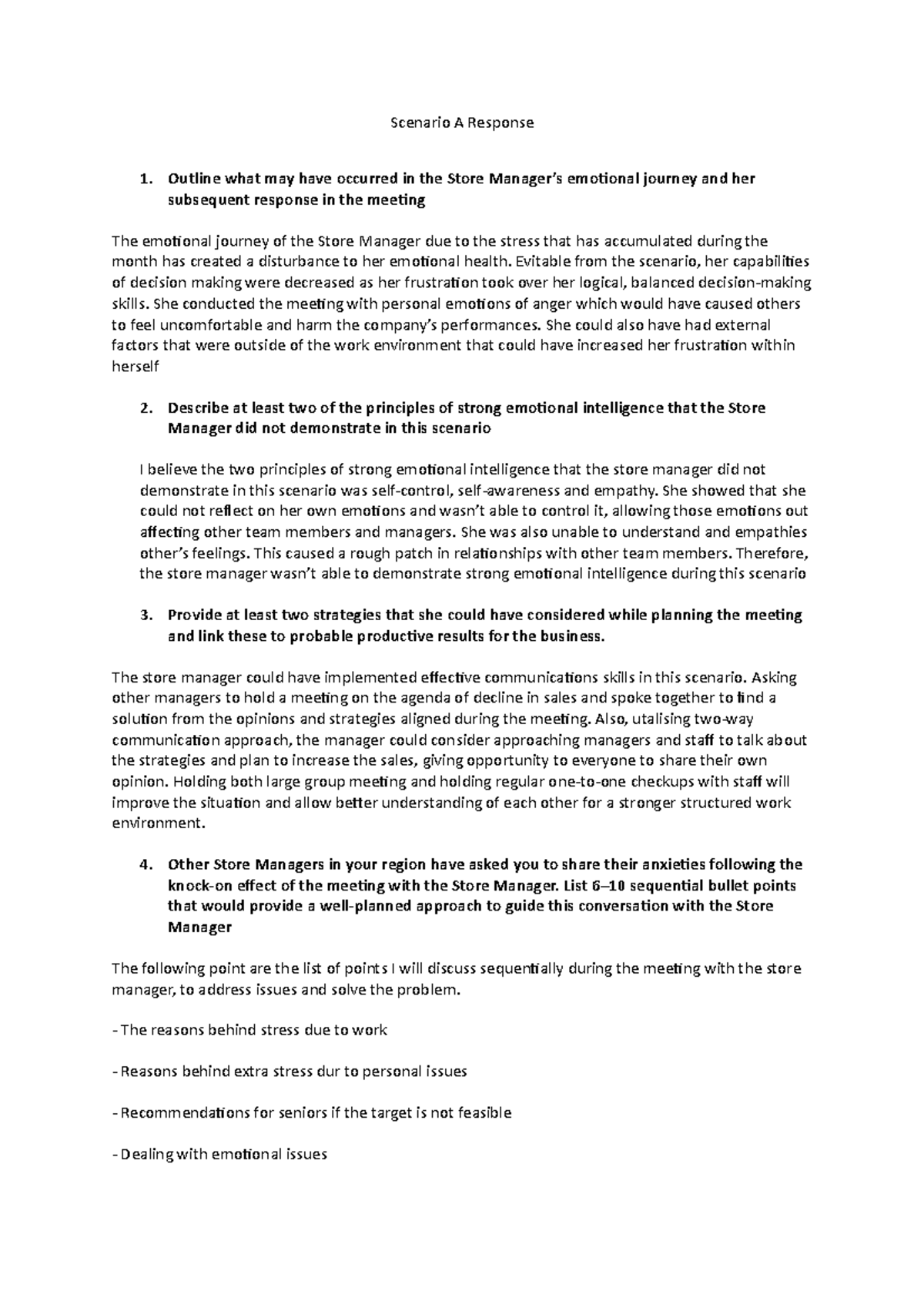 BSBPEF502 Develop and Use Emotional Intelligenc Scenario A Response ...