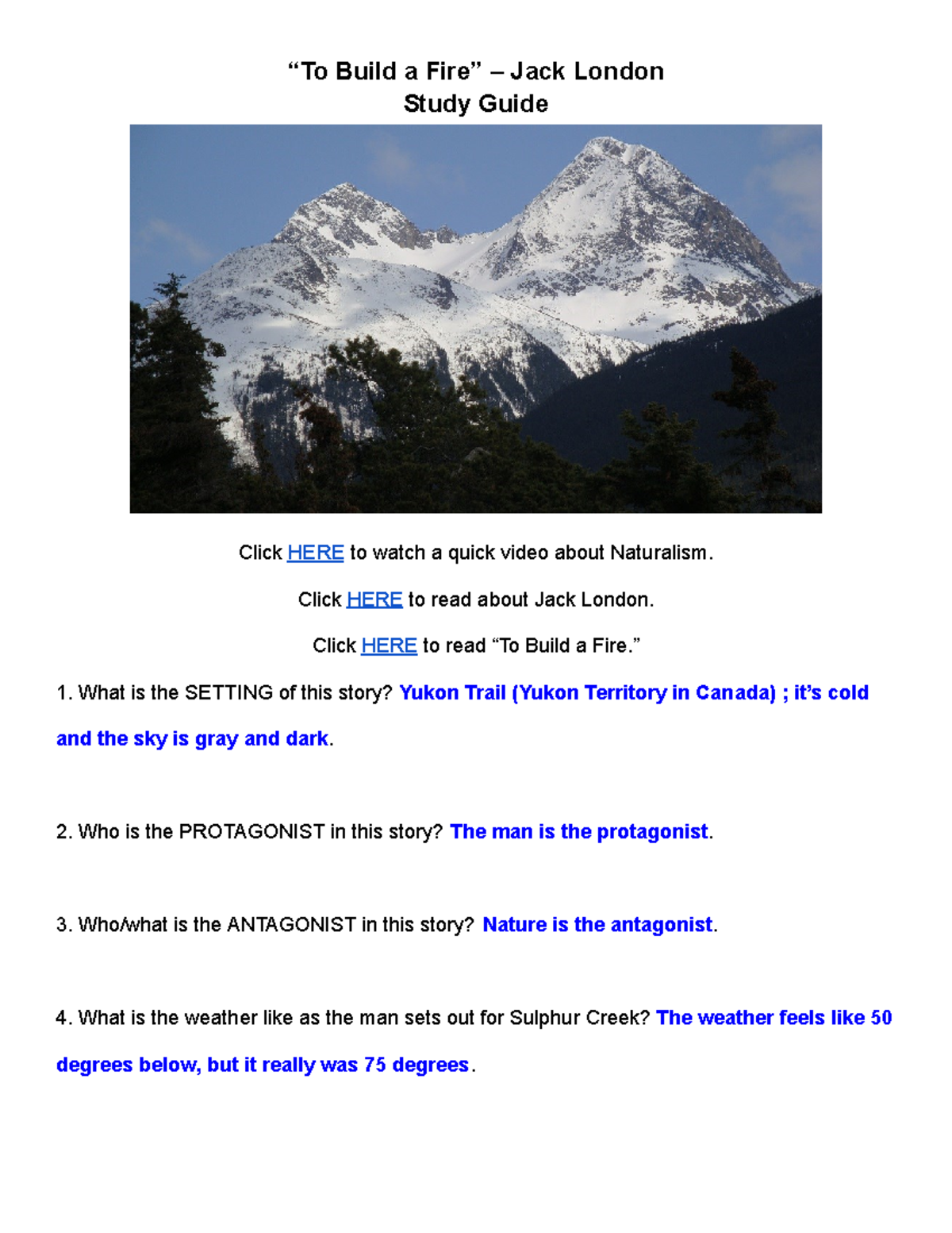 “To Build a Fire”: Questions - “To Build a Fire” – Jack London Study ...