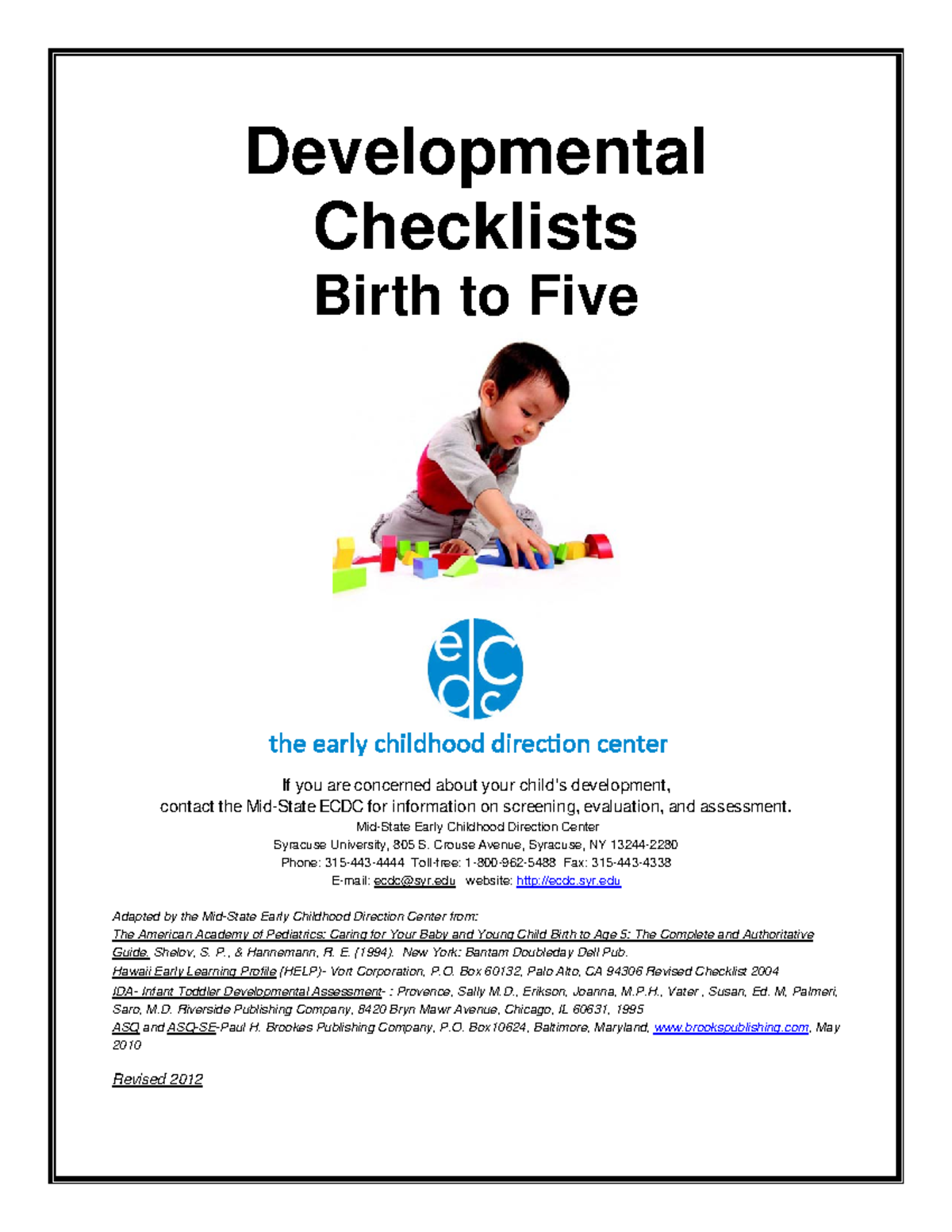 Developmental checklists Updated 2012-1 - Developmental Checklists ...