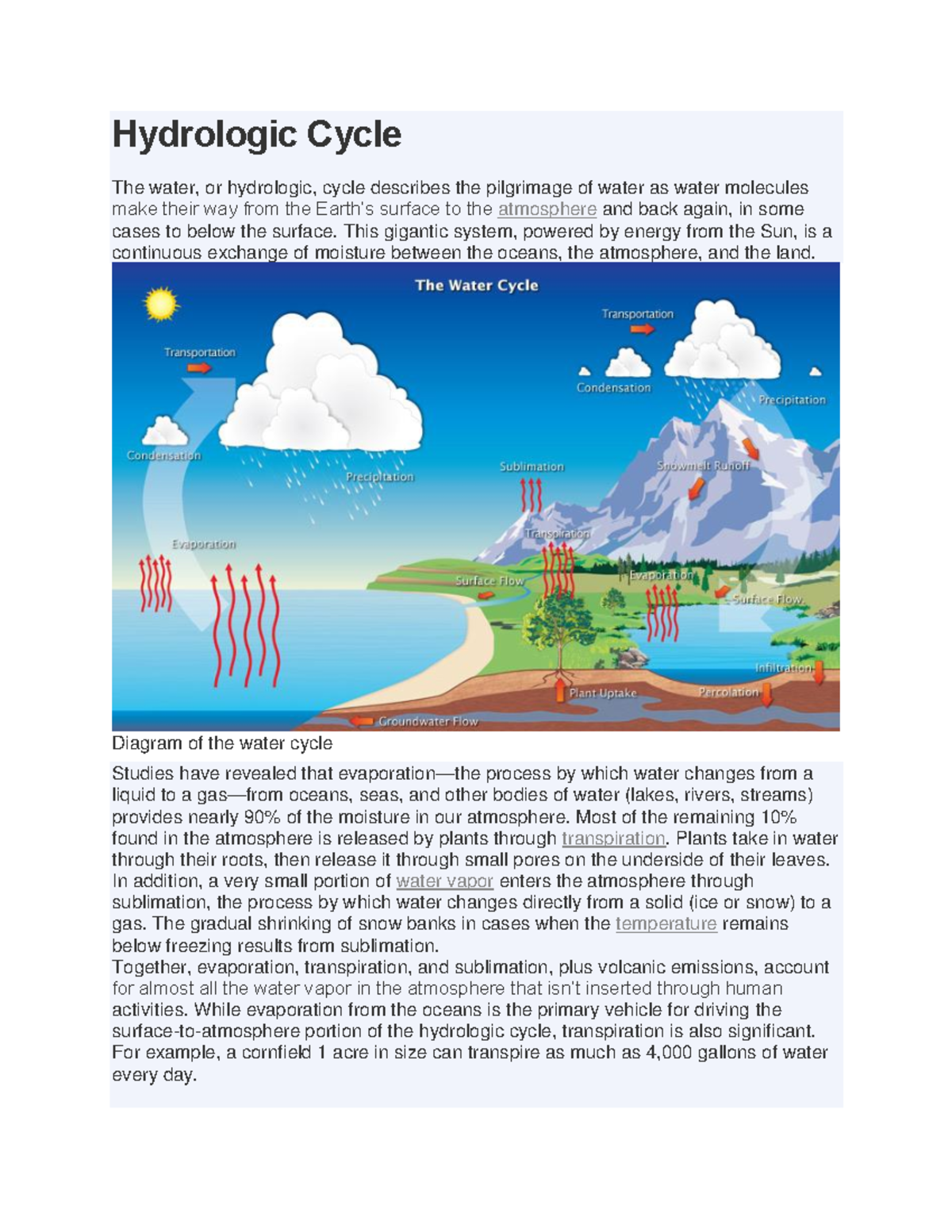 Hydrologic-Cycle - Hydrologic Cycle The water, or hydrologic, cycle ...