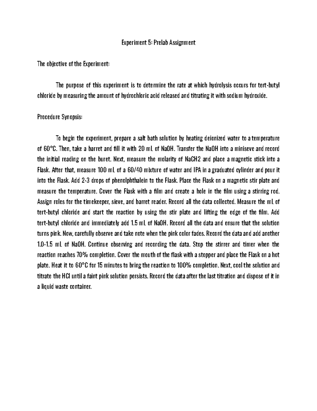 Experiment 5 Prelab Assignment - Experiment 5: Prelab Assignment The objective of the Experiment ...