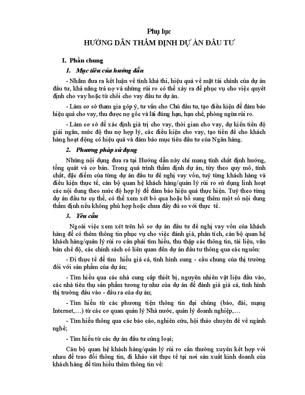 Huong dan tham dinh du an dau tu - Phụ lục HƯỚNG DẪN THẨM ĐỊNH DỰ ÁN ...