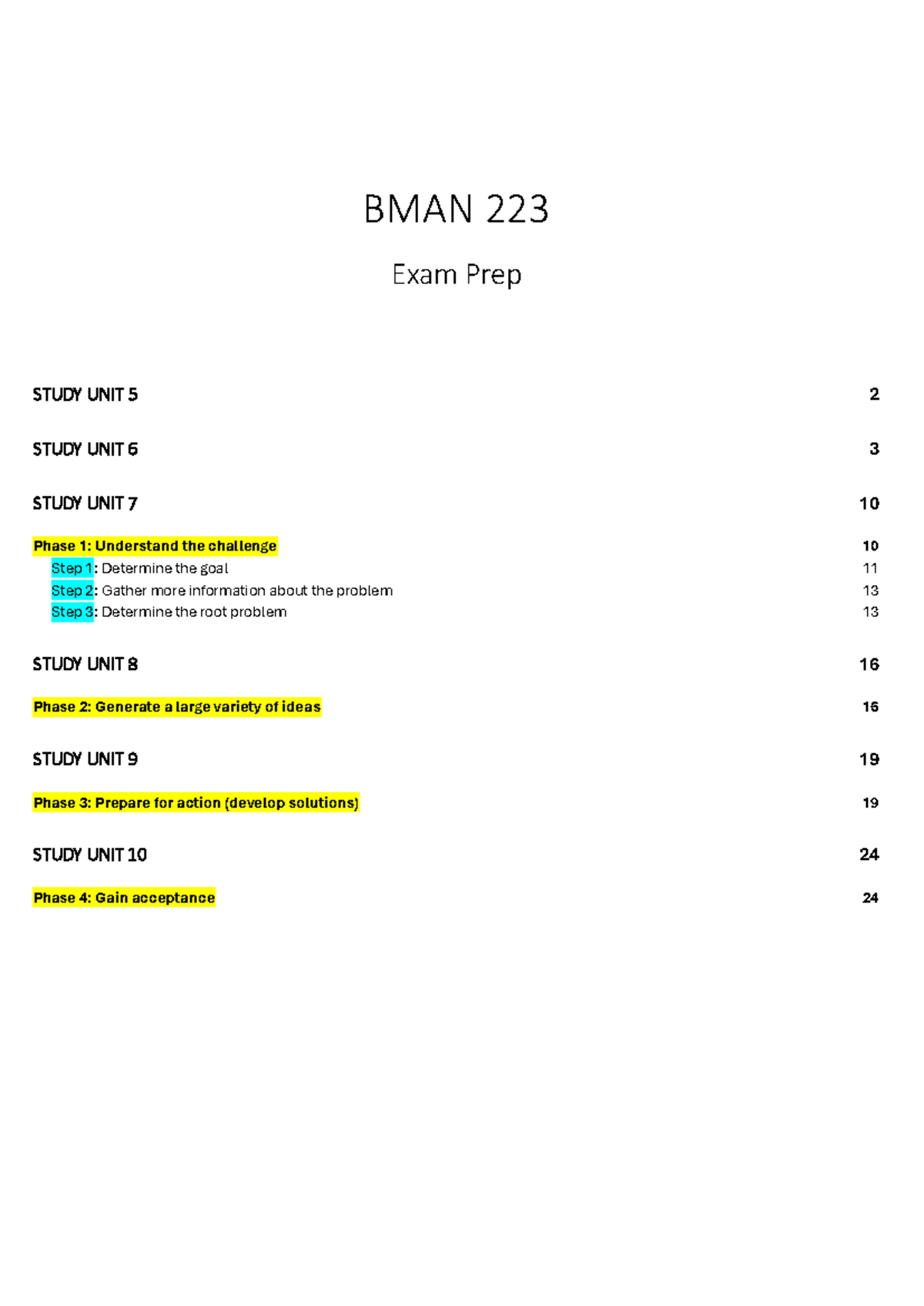 BMAN 223 Exam prep - Study unit 5 to study unit 10, which is used in the first exam opportunity ...