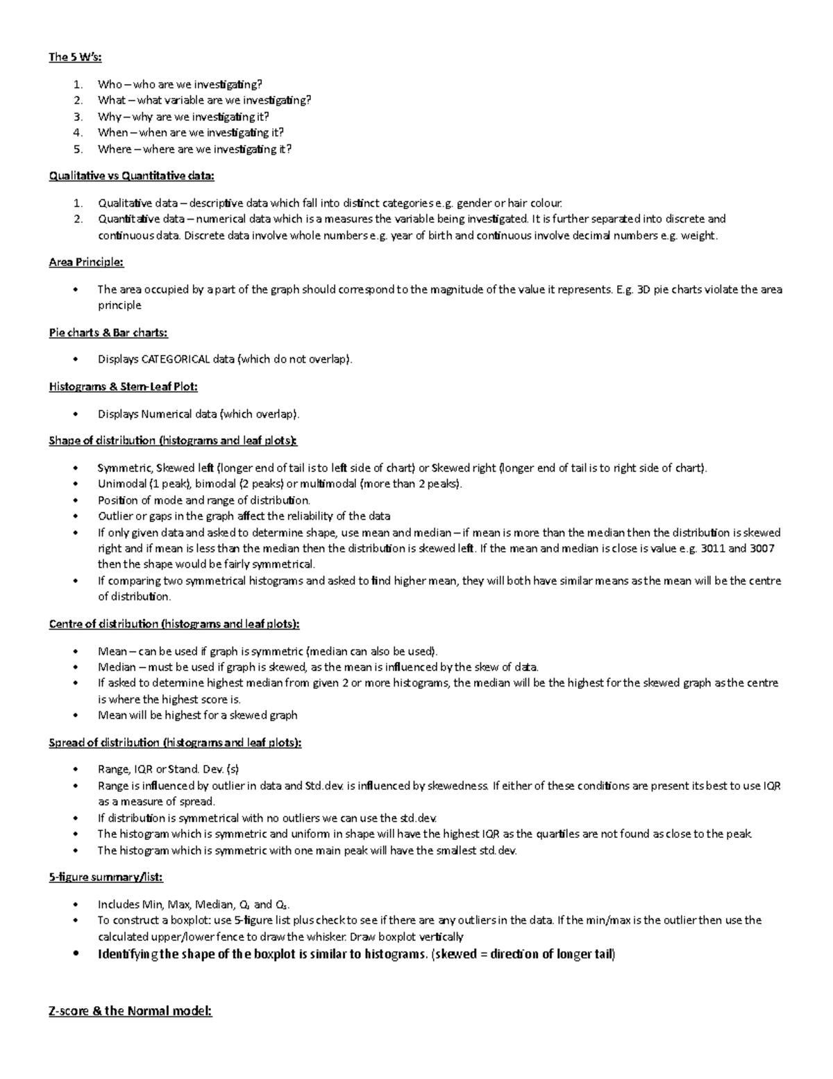 Summary - Notes on the major concepts - The 5 W’s: Who – who are we ...