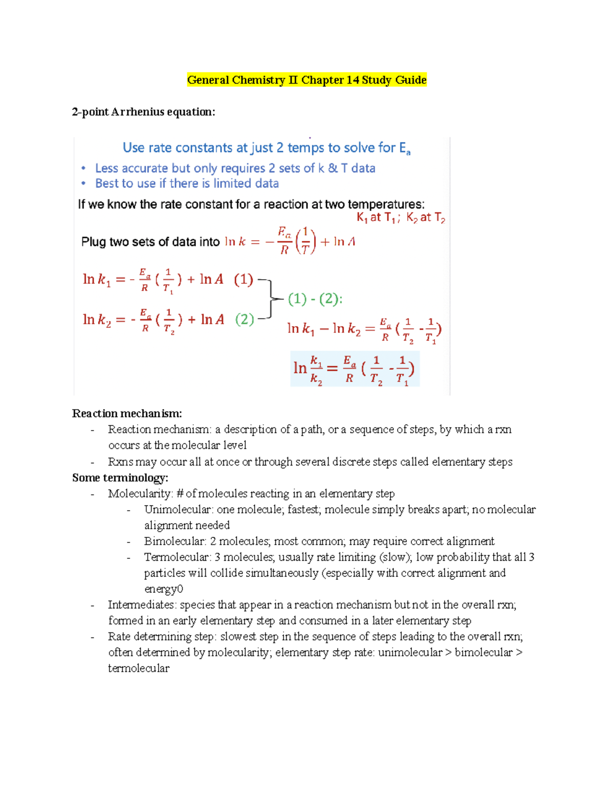 General Chemistry II Chapter 14 Study Guide Pt 6 - General Chemistry II ...