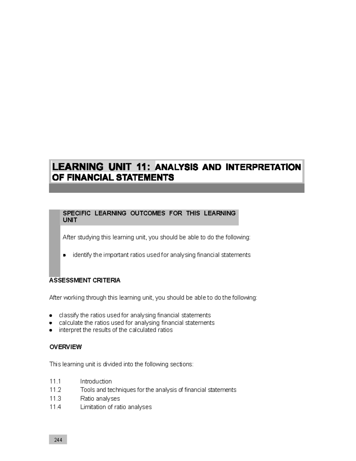 Learning unit 11 2022 - notes - 244 SPECIFIC LEARNING OUTCOMES FOR THIS ...