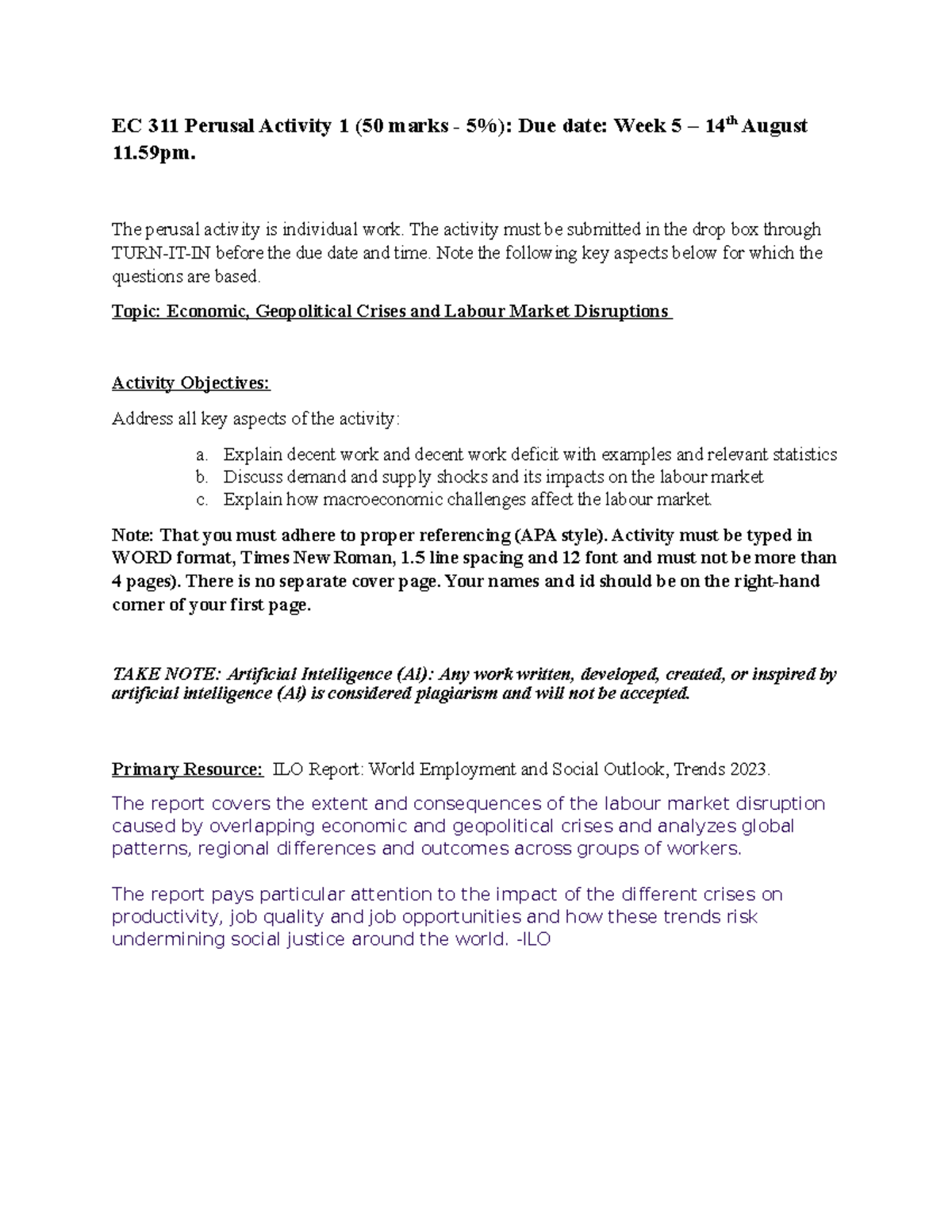 EC 311 Perusal Activity 1 - EC 311 Perusal Activity 1 (50 marks - 5% ...