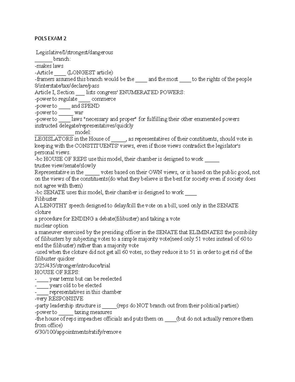 POLS EXAM 2 - POL/SCI study guide with answers/practice - POLS EXAM 2 ...