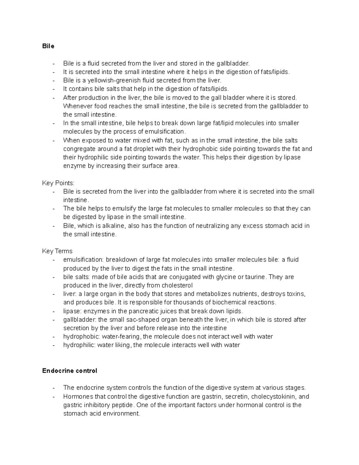 Digestive System Part 1 - Bile Bile is a fluid secreted from the liver ...