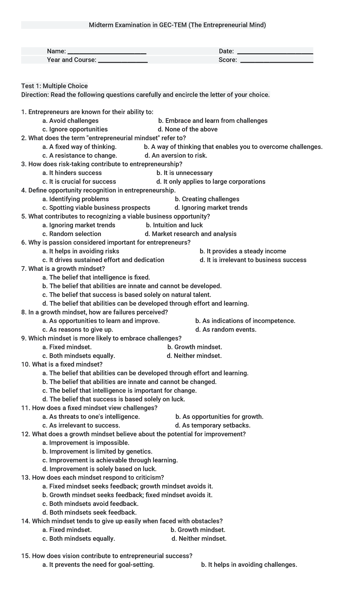 Midterm EXAM IN TEM - Exam inTEM - Midterm Examination in GEC-TEM (The ...
