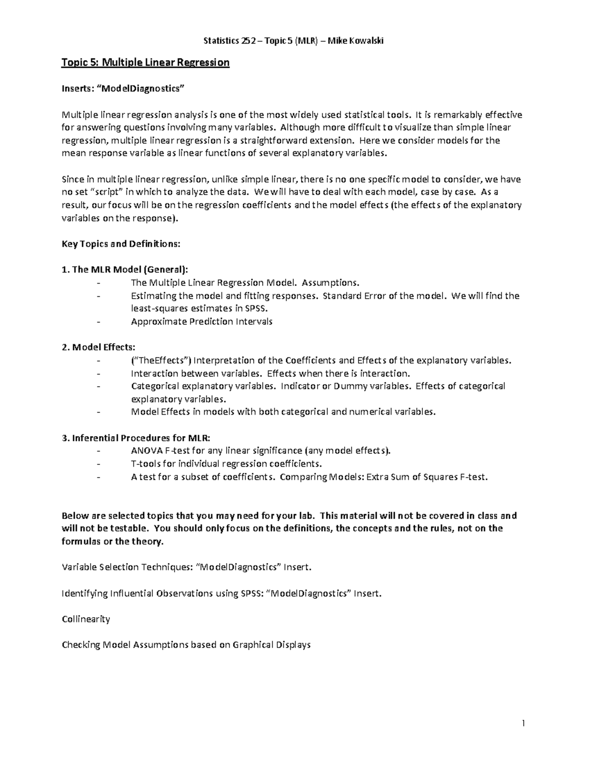 252Topic 5 - lecture notes - Topic 5: Multiple Linear Regression ...