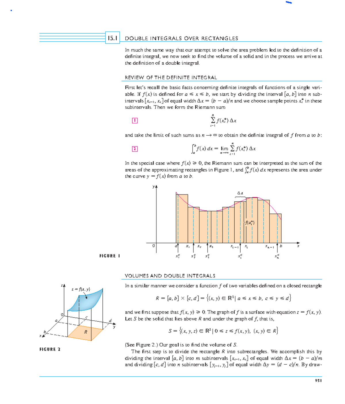 Math ch15-1 - Math work - DOUBLE INTEGRALS OVER RECTANGLES In much the same way that our attempt ...