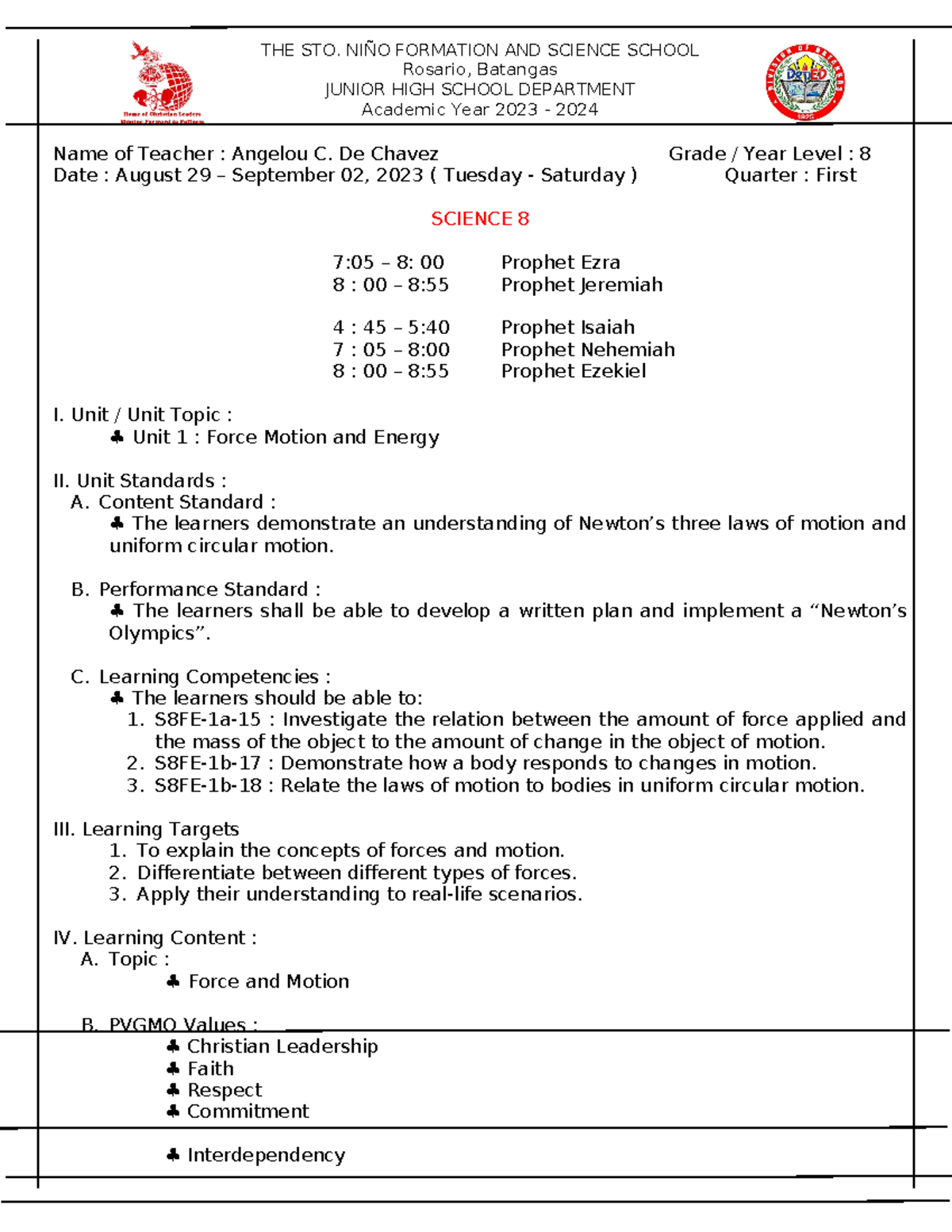 1- Lesson Planning-JHS - THE STO. NIÑO FORMATION AND SCIENCE SCHOOL ...