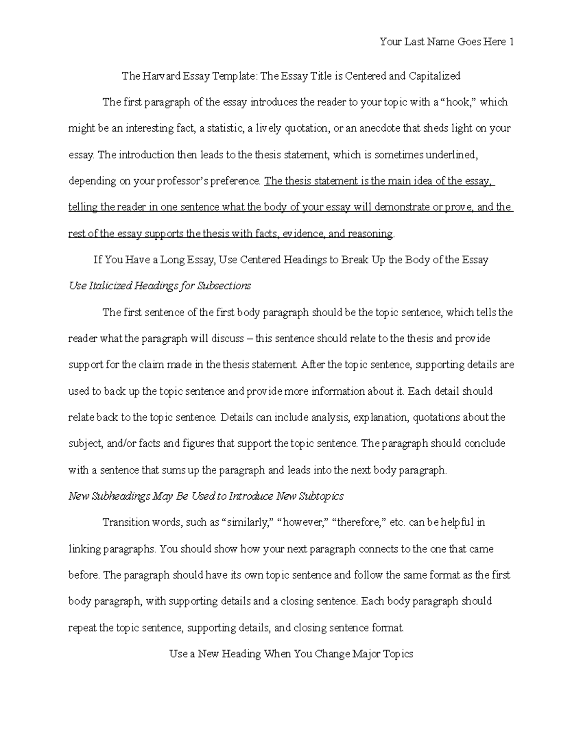 Harvard-essay-template - The Harvard Essay Template: The Essay Title is ...