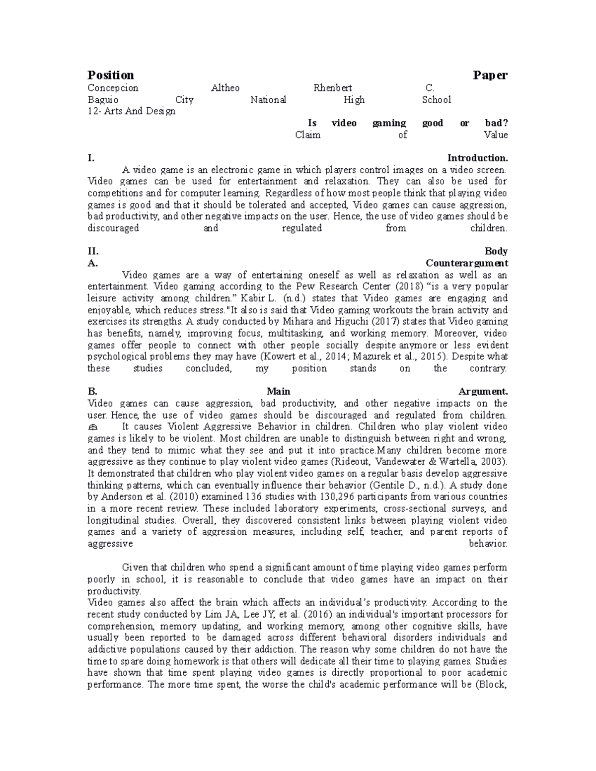 TANGINANG EAAP TOH - Position Paper Concepcion Altheo Rhenbert C ...
