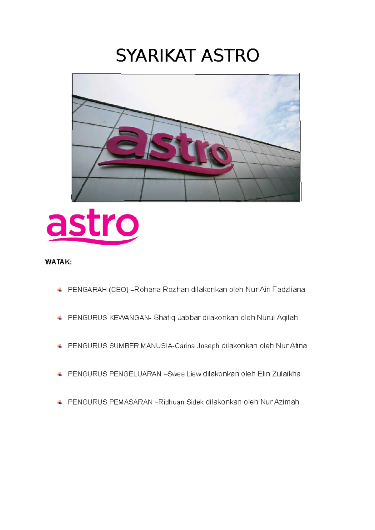 Tugasan Amali PERN - SYARIKAT ASTRO WATAK: PENGARAH (CEO) –Rohana ...
