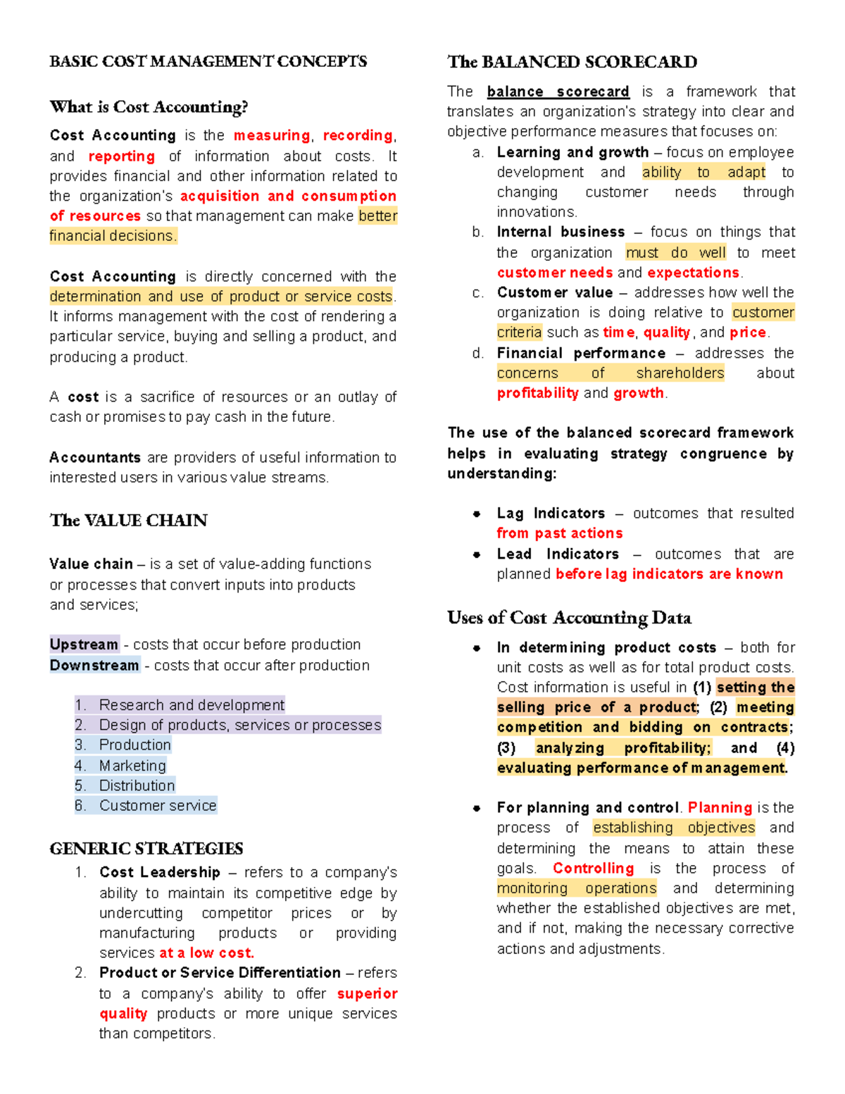Cost-accounting-reviewer - BASIC COST MANAGEMENT CONCEPTS What is Cost ...