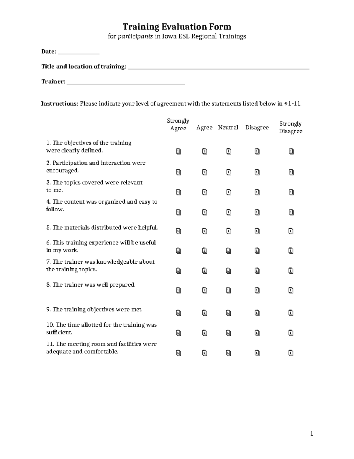 Training-evaluation - 1 Date: __________________ Training Evaluation ...