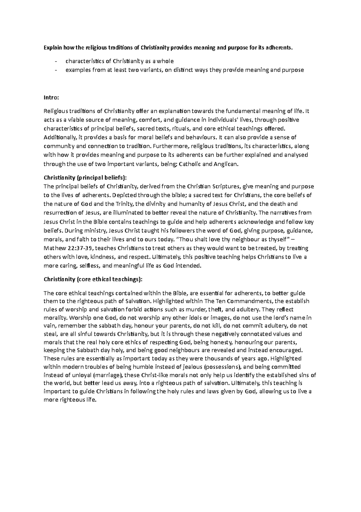 Task 2 Christianity Essay - Explain how the religious traditions of ...