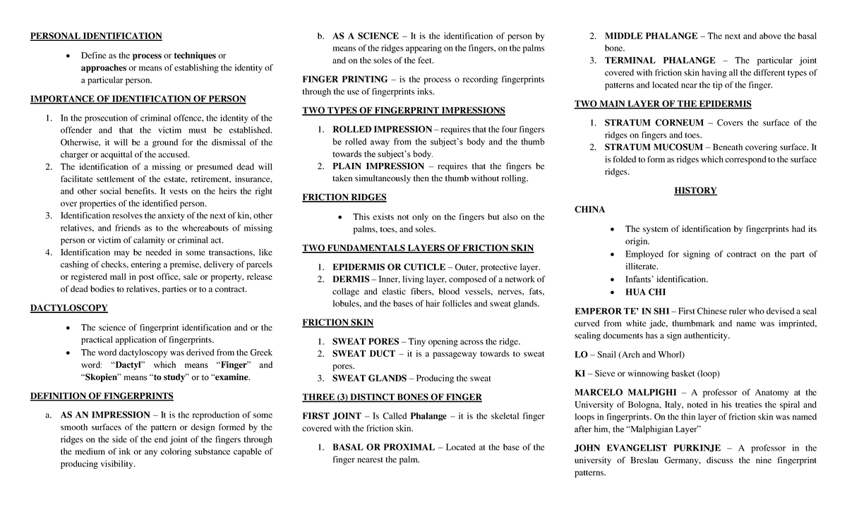 Personal- Identification - PERSONAL IDENTIFICATION Define as the ...