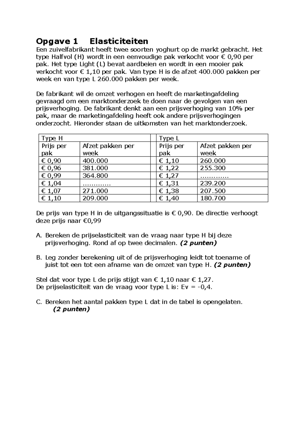 H5-oefenopdrachten-Markt-2023-2024 - Opgave 1 Elasticiteiten Een ...