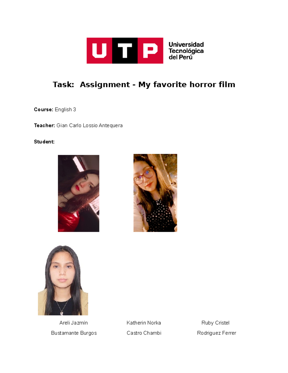 S08 - Task Assignment - My favorite horror film - Task: Assignment - My ...