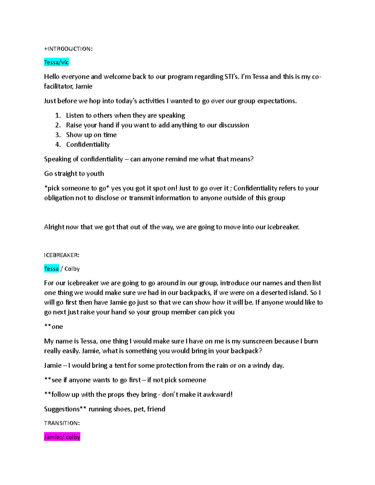 Therapeutic Program - script - +INTRODUCTION: Tessa/vic Hello everyone ...