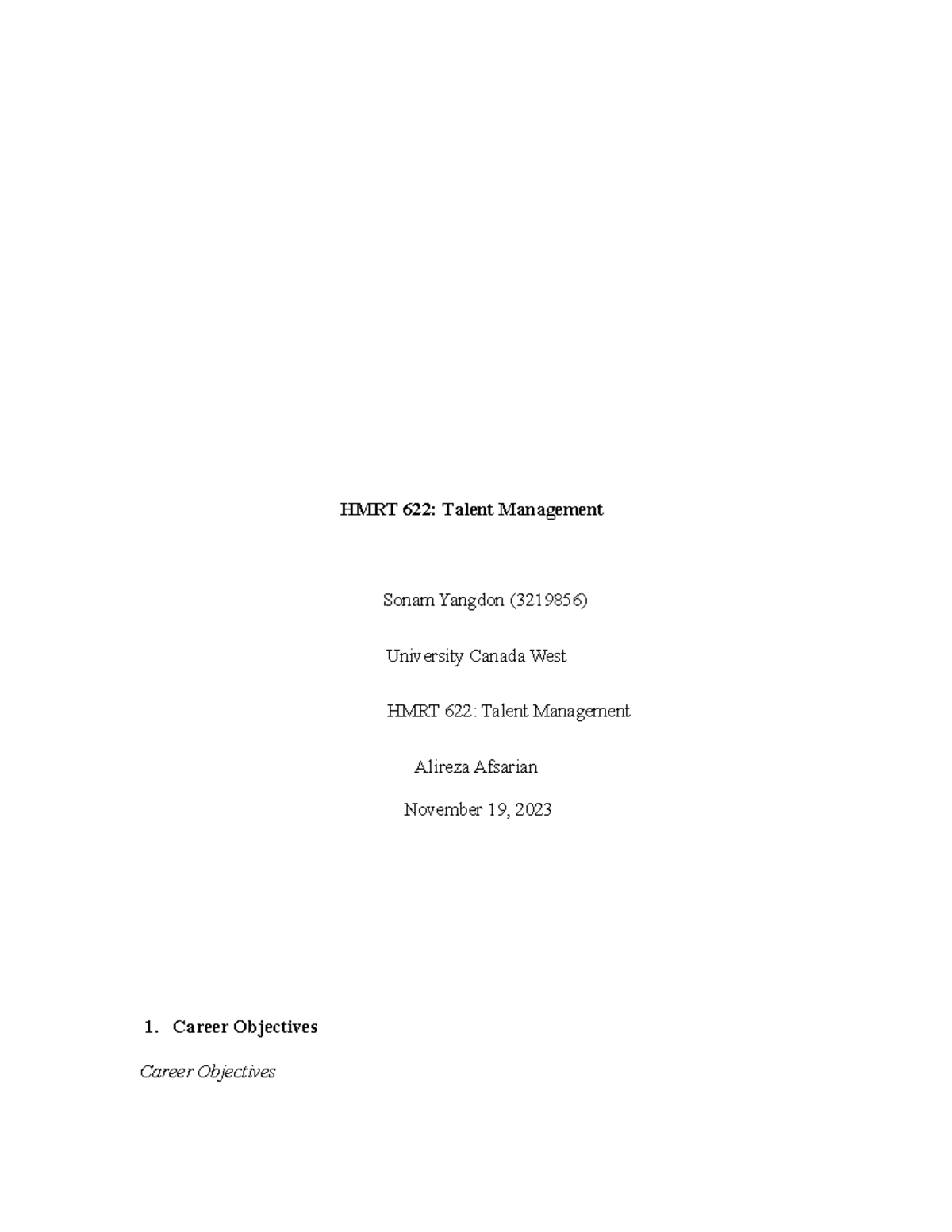 HMRT career development plan - HMRT 622: Talent Management Sonam ...