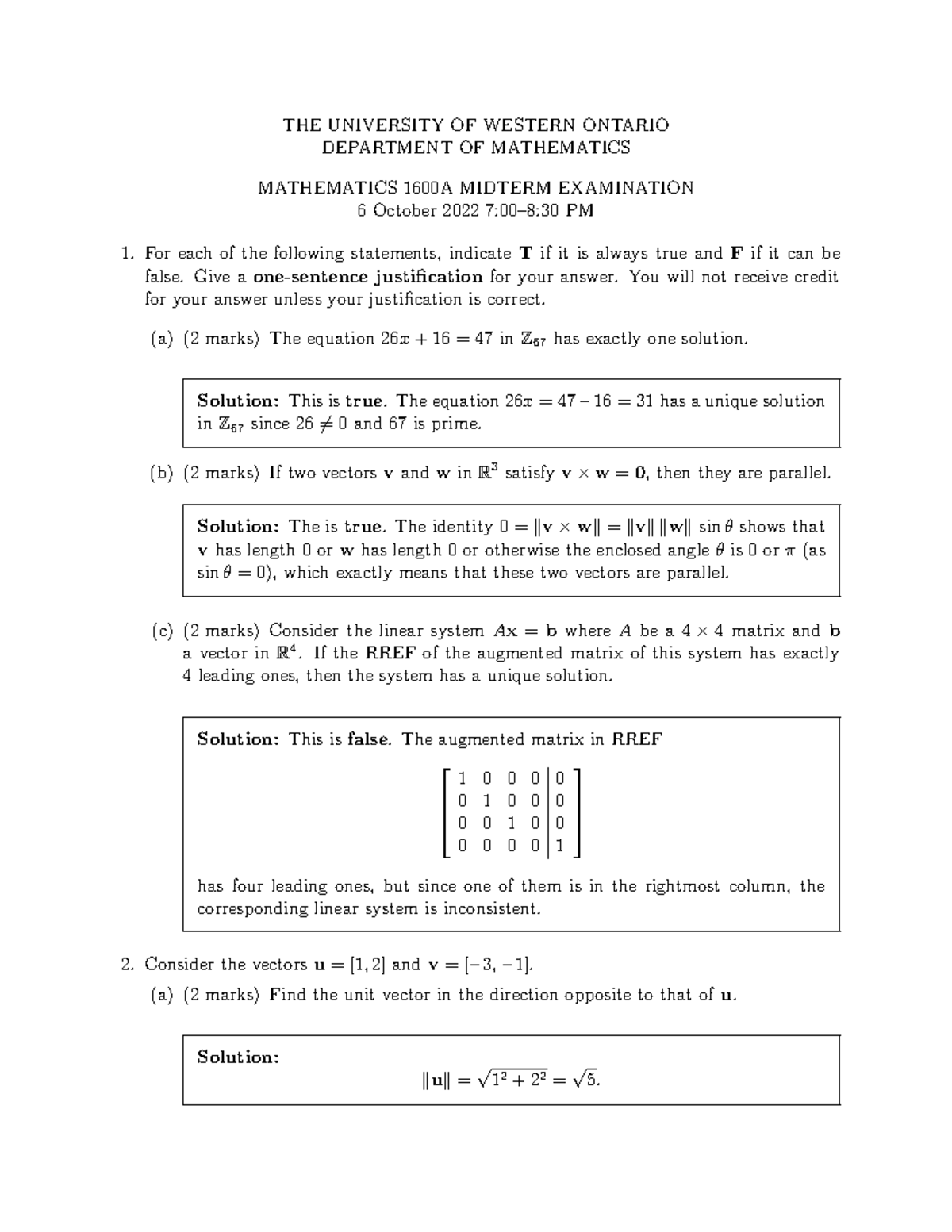 math 1600 Midterm 1 2022/2023 solutions - THE UNIVERSITY OF WESTERN ...