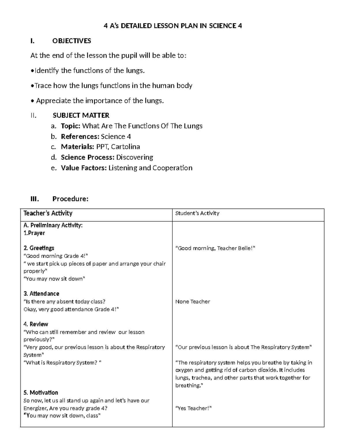 Edfaci DEMO - Djswkk - 4 A’s DETAILED LESSON PLAN IN SCIENCE 4 I ...