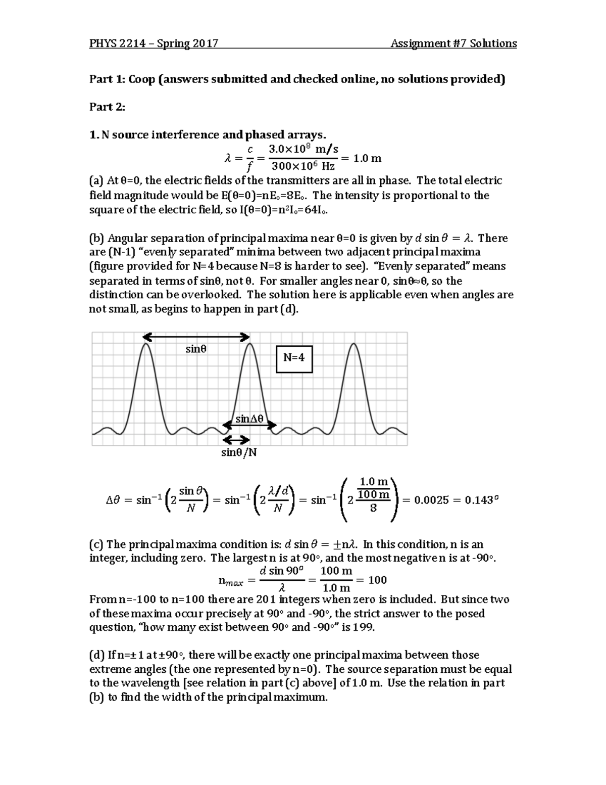 Assignment 7 solutions - Part 1: Coop (answers submitted and checked online, no solutions ...