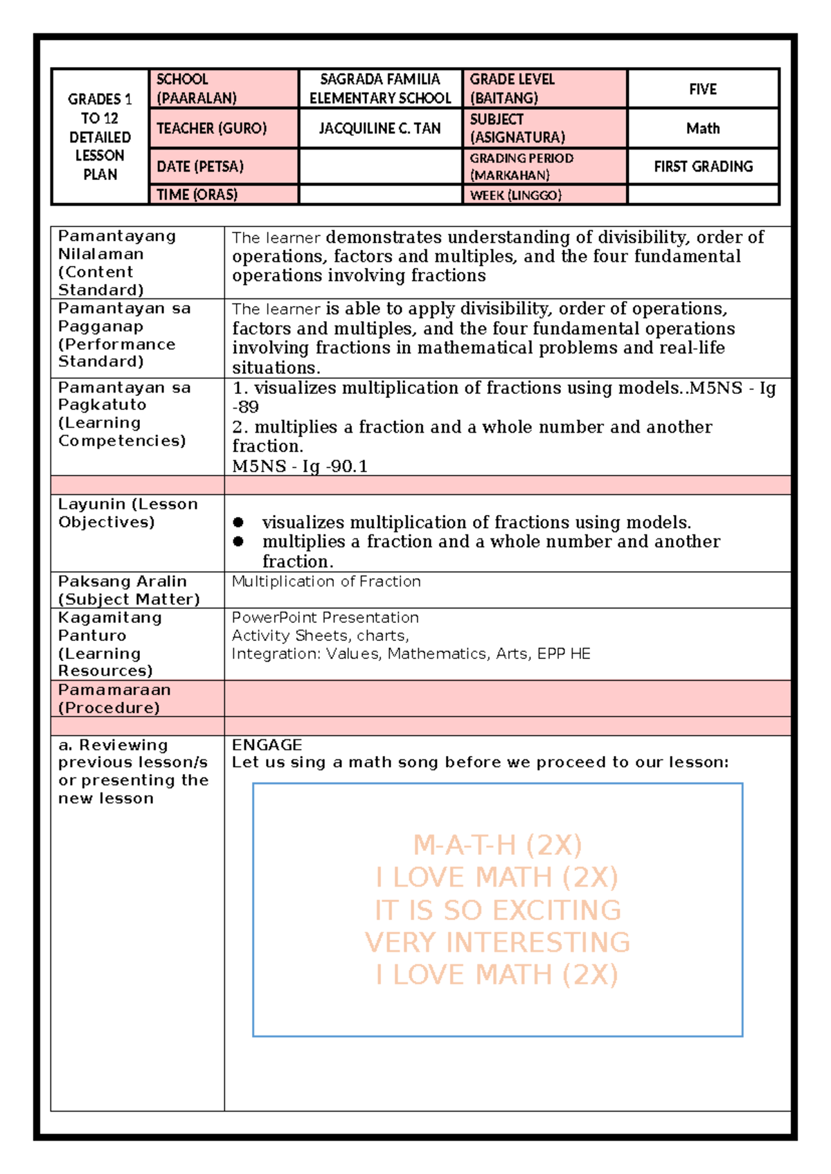 COT 1 Q1 Jacquiline TAN 2023 2024 - GRADES 1 TO 12 DETAILED LESSON PLAN ...