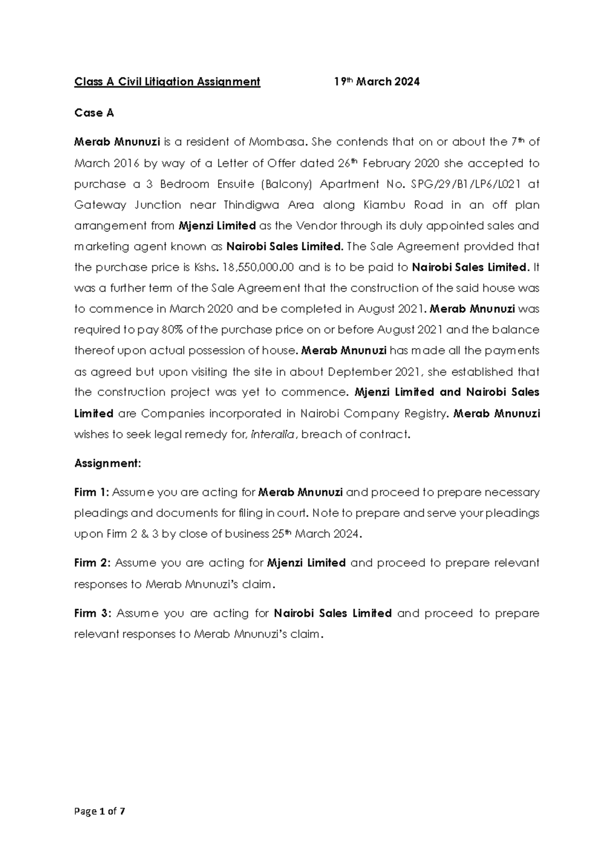 Civil Litigation Assignment - She contends that on or about the 7th of ...